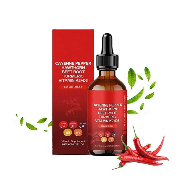 VASCU FLOW CAYENNE Pepper Liquid Drops Hawthorn Beef Root Turmric ...