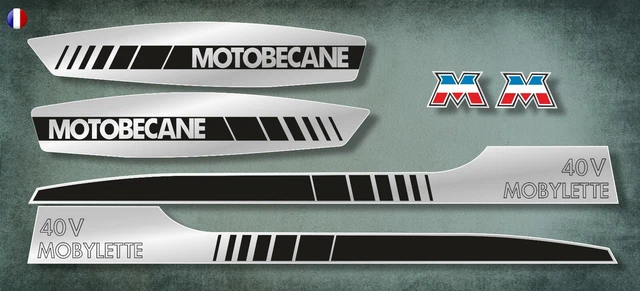 MOTOBÉCANE - KIT stickers autocollants carter 40 V MOBYLETTE en argent ...