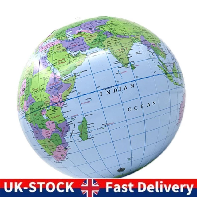 INFLATABLE GLOBE WORLD Earth Ocean Map Beach Ball Geography Kids ...