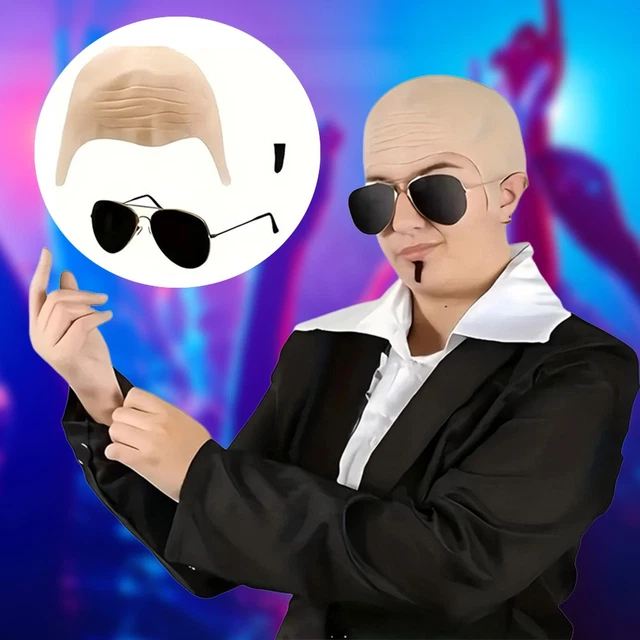 LATEX BALD CAP Set with Glasses Fake Bald Wig Cap with Beard for ...