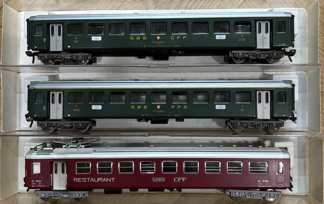 FLEISCHMANN HO GAUGE 3 x SBB Coaches Restaurant with Pantograph ,1st ...