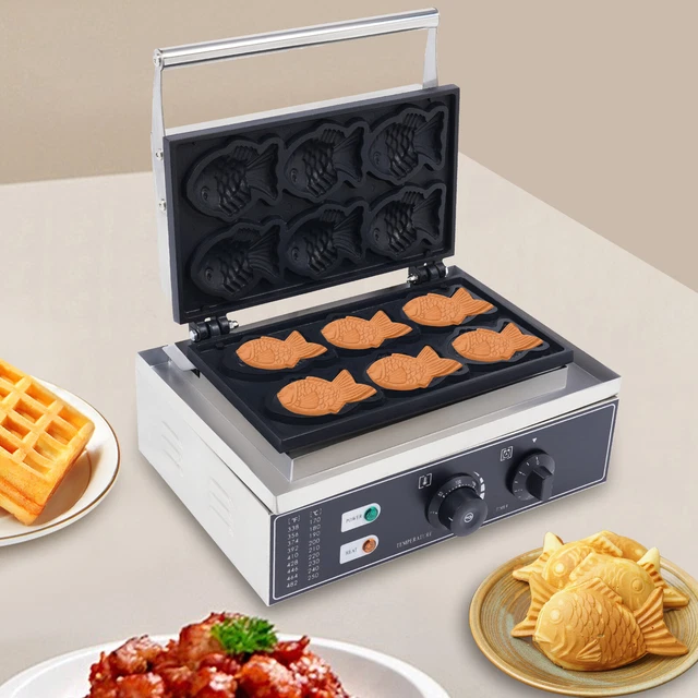 COMMERCIAL NONSTICK ELECTRIC 6 Mini Goldfish Waffle Baker Taiyaki ...