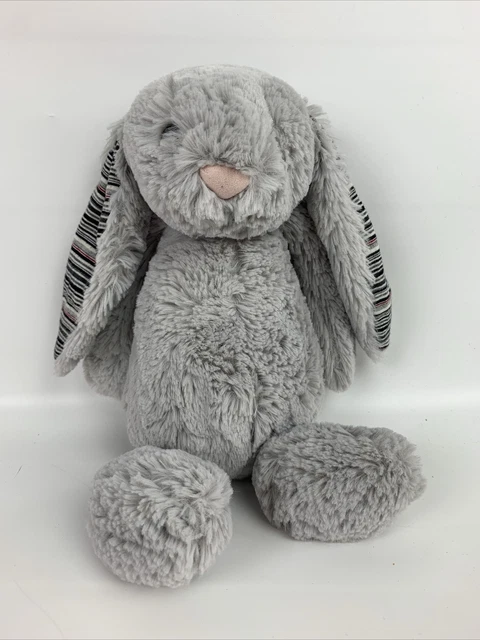 JELLYCAT 30CM GREY Bunny Rabbit Pink Nose Stripe Ears Soft Plush Toy ...