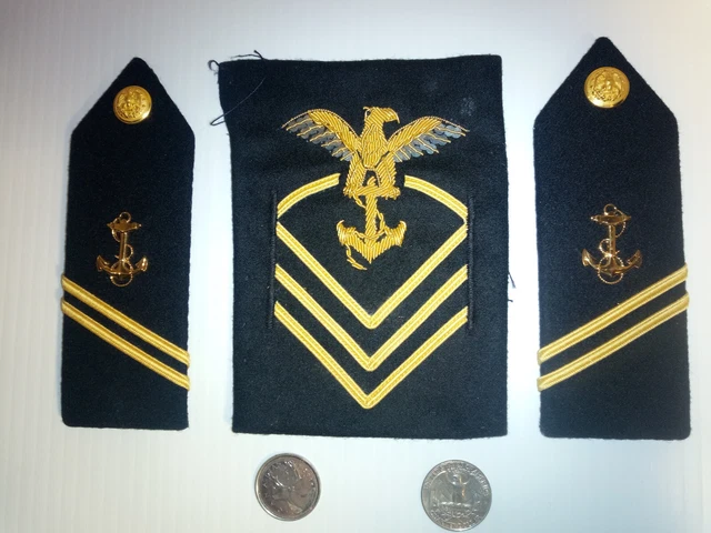 VINTAGE U.S. NAVY Midshipman Hard Boards 2nd Class & Bullion Badge (Lot ...