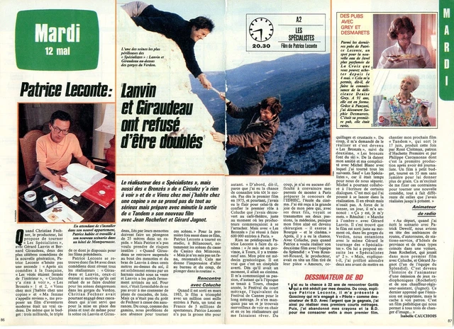 COUPURE DE PRESSE Clipping 1987 Gérard Lanvin Bernard Giraudeau (2 ...