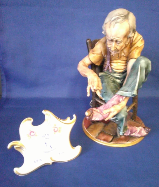 CAPODIMONTE OLD MAN Is Stitching His Shoe While Sitting On A Wicker ...