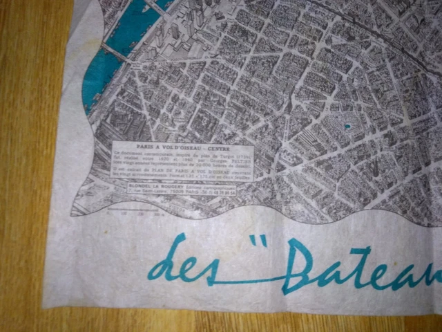 MAPPA CARTINA POSTER di PARIGI pubblicita' BATEAUX MOUCHES blondel ...