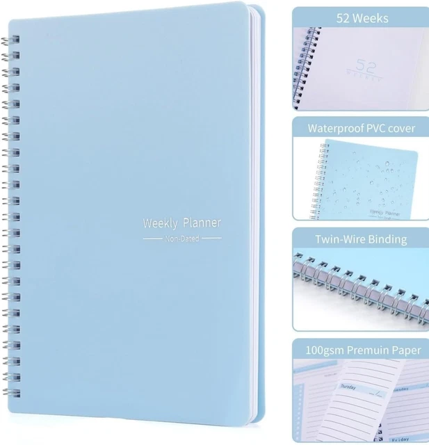 WEEKLY PLANNER NOTEBOOK 52 Weeks Undated for Students, Work & Fitness ...