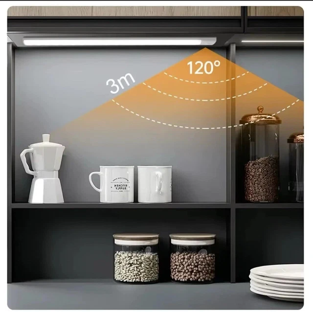 LED MOTION SENSOR Light USB Rechargeable PIR Wireless Strip Lamp ...