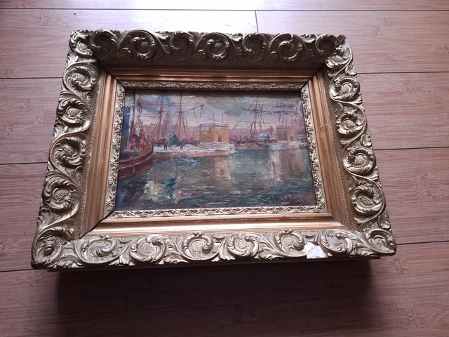 TABLEAU , HUILE Sur Toile Xix Em Signe , Port De Marseille , Pont Transbordeur EUR 85,00 ...