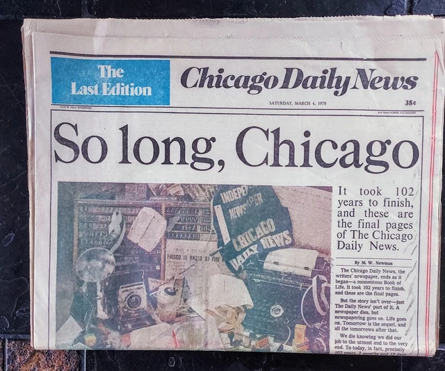 VINTAGE CHICAGO DAILY News Last Edition Final Issue So Long Chicago ...