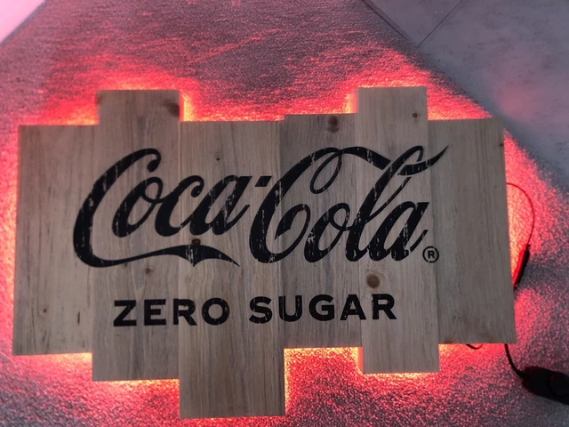 COCA COLA ZERO Sugar Light Up Large Bar Man Cave Wall Sign Wooden £16. ...