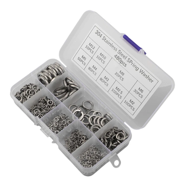 COMPLETE SPRING WASHER Set with 480 pcs Assorted Sizes in Stainless ...