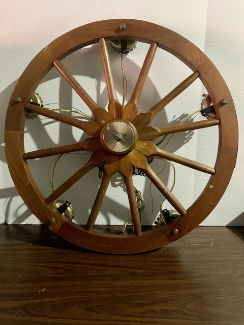 VINTAGE WAGON WHEEL Ceiling 6 Light fixture 30” Chandelier Copper ...