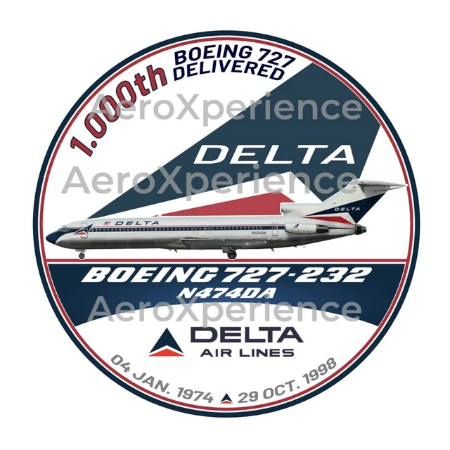 DELTA AIRLINES BOEING 727 Sticker (1000th Boeing 727 Delivered) - 5" $6 ...