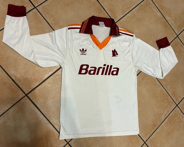 MAGLIA AS ROMA Barilla Adidas Bianca Vintage Asr Football Shirt Maniche ...