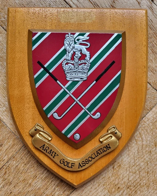 VINTAGE 'ARMY GOLF Association' Wooden Plaque Badge Shield Crest Coat ...