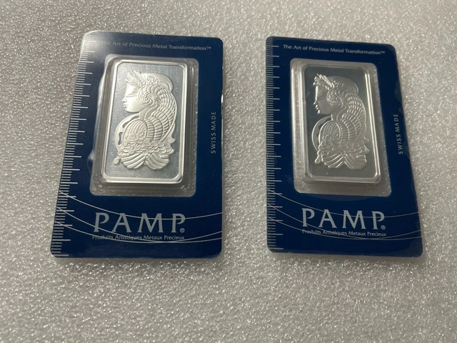PAMP SUISSE 1 Oz .999 Silver Bars In Assay Card-Lot Of 2 Consecutive ...