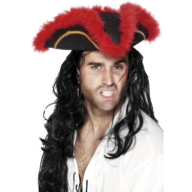 Smiffys Pirate Tricorn Hat With Red Feather Adults Mens Fancy Dress £12