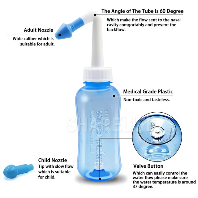 NETI POT NASAL Wash Rinsing System Kit Nose Irrigations w/Washing Salt ...