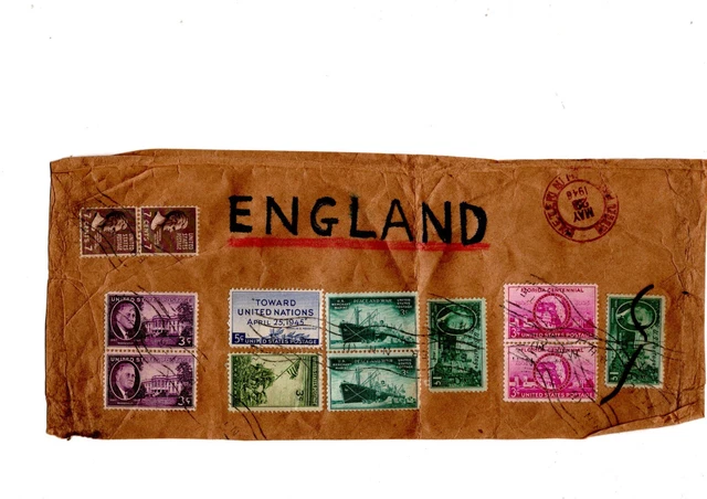1946 PARCEL CUTOUT USA to England Multiple Stamps Postal History £1.00 ...