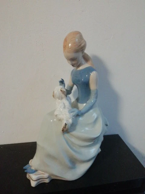 HAND PAINTED PORCELAIN Figurine Girl with Dog Statue Royal Dux ...