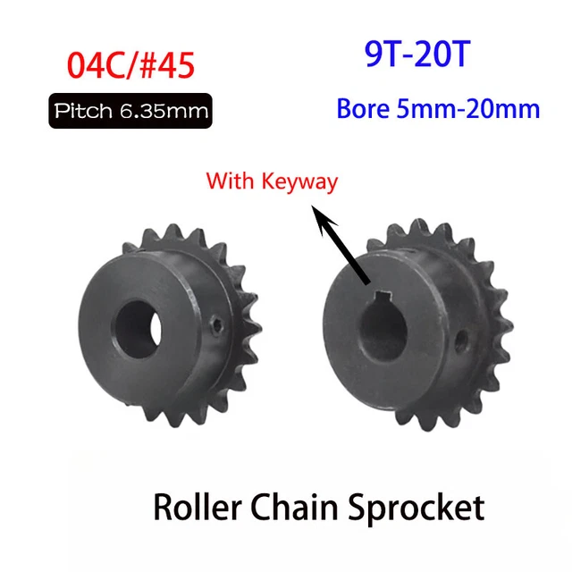 #45 ROLLER CHAIN Sprocket With Keyway 04C Sprocket 9T-20T Bore 5mm-20mm ...