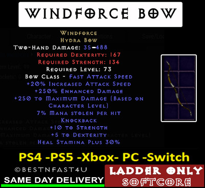 LADDER S2- WINDFORCE Hydra Bow ZON PC-XBOX-PS4-PS5-SWITCH Diablo 2 Res ...