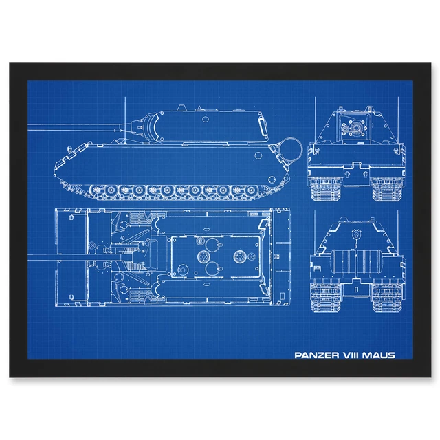 MILITARY PANZER VIII Maus Super-Heavy Tank Blueprint Plan Framed A3 Art ...