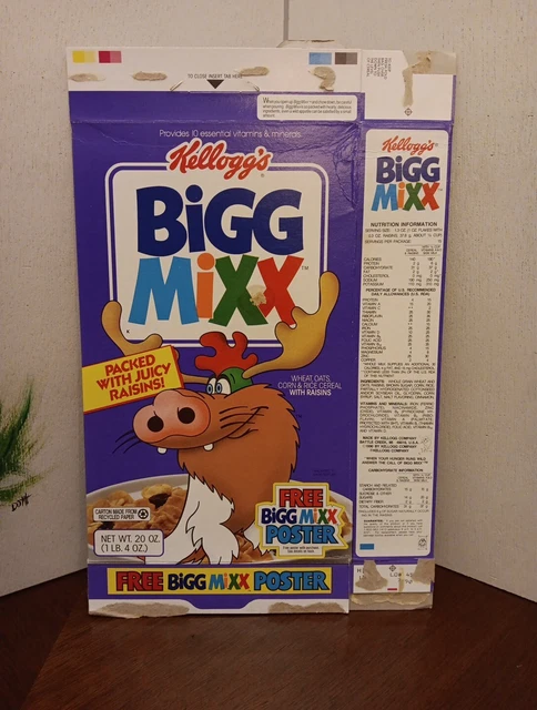 1990 VINTAGE KELLOGG'S Cereal Box Bigg Mixx~used Flat Empty ~Bigg Mixx ...