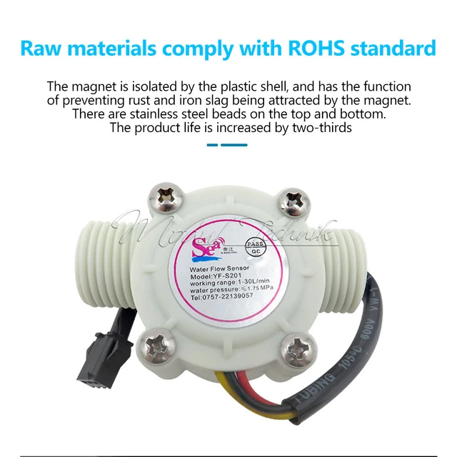 1/2& WATER FLOW Sensor Switch Control Effect Hall 1-30L/min Meter ...