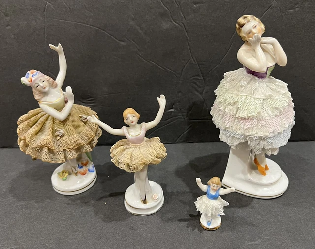 ANTIQUE VINTAGE PORCELAIN Lace Ballerina Dancing Figurines - Dresden? £ ...