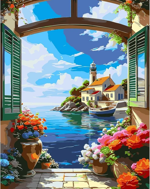 LANDSCHAFT MALEN NACH Zahlen Erwachsene, Meer DIY Handgemalt Ölgemälde Kit für A EUR 12,95 ...