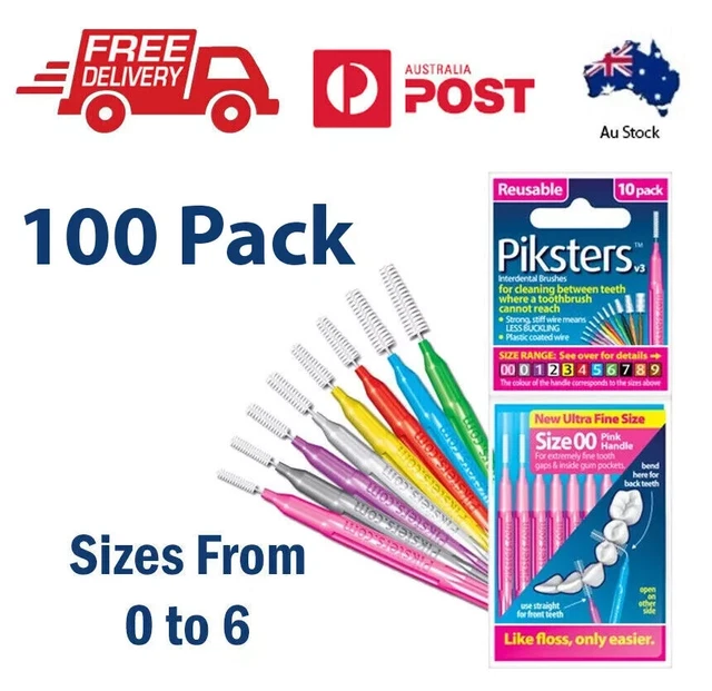 100 PACK | Piksters Interdental Brushes Sizes From 000 to 5 | 10 * 10 ...