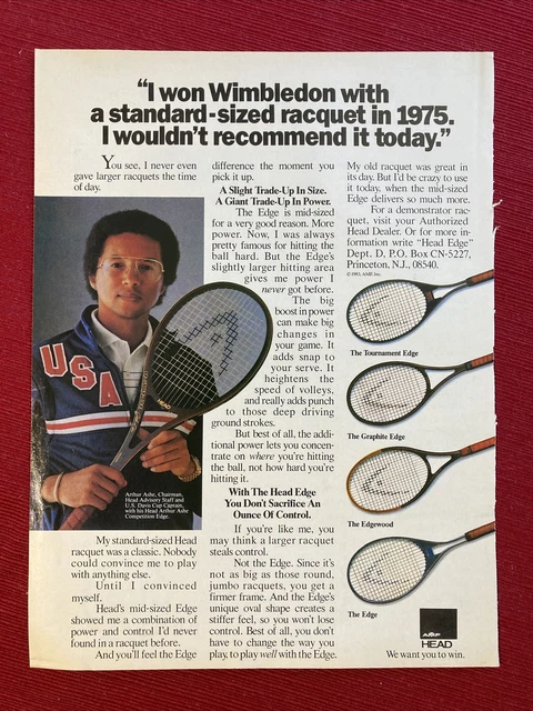 ARTHUR ASHE FOR AMF Head Tennis Racquets 1983 Print Ad - Great to frame ...