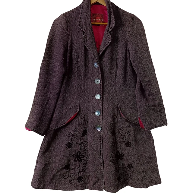 NOMADS EMBROIDERED COAT Women's S Purple Cotton Button Front Smart ...