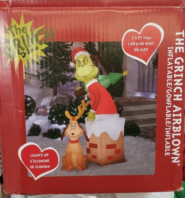GEMMY 5.5FT TALL Dr. Seuss Grinch in Chimney w/Max Scene Christmas ...