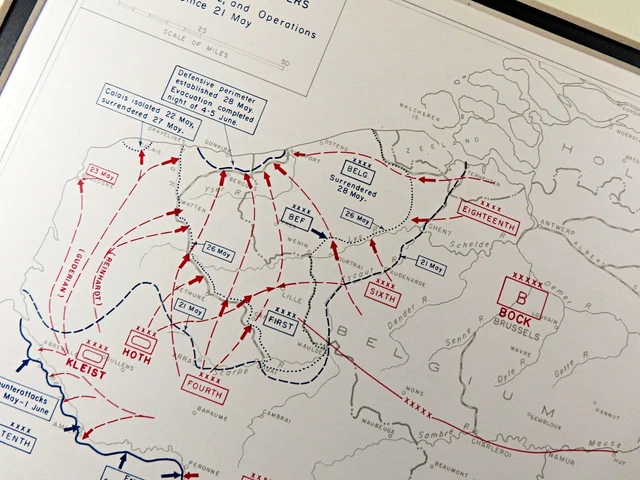 WW2 MAP GERMAN Military Positions Battle of Flanders Gerd von Rundsted ...