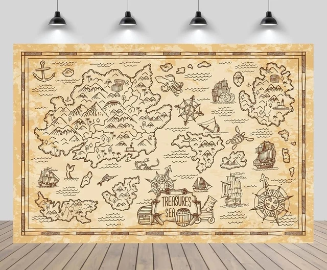 7X5FT PIRATE TREASURE Map Backdrop Vintage Map Island Compass Treasure ...