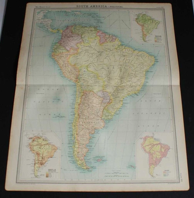 MAP OF SOUTH America from 1920 Times Survey Atlas, Political, also ...