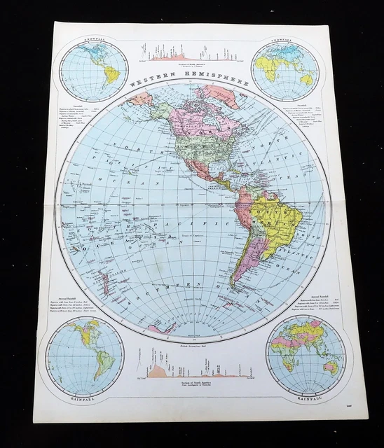 1891 ANTIQUE MAP of the World Western hemisphere Globe 19th Century ...