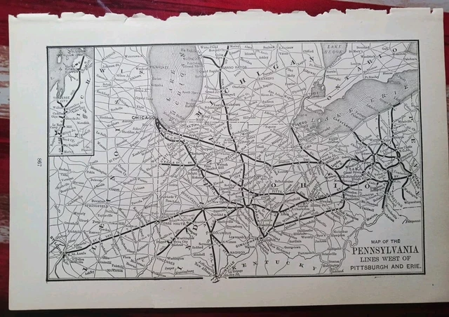 1892 TRAIN ROUTE Map PENNSYLVANIA RAILROAD Lines West of Pittsburgh And ...