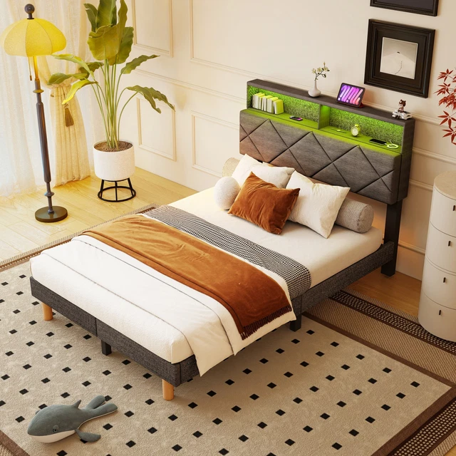 VHPJOS WITH 4FT6 BED DIMMABLE RGB STORAGE UPHOLSTERED NEW HEADBOARD ...