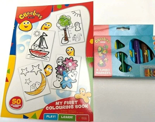 CBEEBIES MY FIRST Colouring Book & Cbeebies Box Jumbo Marker Pens ...