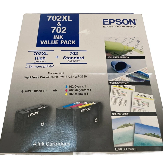 EPSON GENUINE #702XLBK+#702C/M/Y Ink Value Pack for WF3720/WF3725 ...