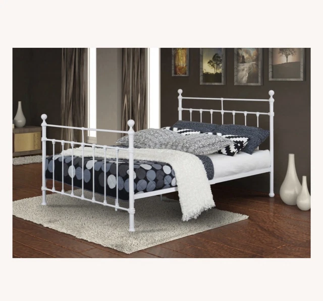 WHITE DOUBLE BED And MATTRESS Metal Bed Frame 4ft 4ft6 £400.00 ...