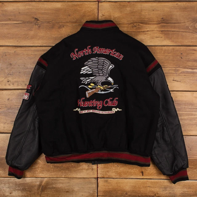 VINTAGE NORTH AMERICAN Hunting Club Varsity Jacket L Bomber USA Black ...