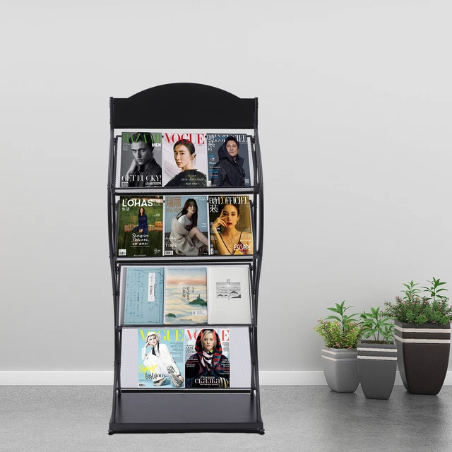 FLOOR-STANDING MAGAZINE RACK Brochure Display Stand 4 Tiers Grid ...