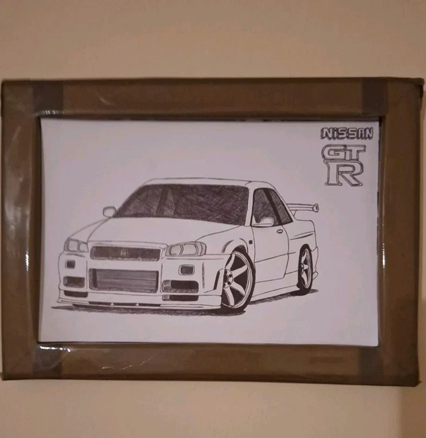 NISSAN SKYLINE GTR-R34 pencil drawing £22.99 - PicClick UK