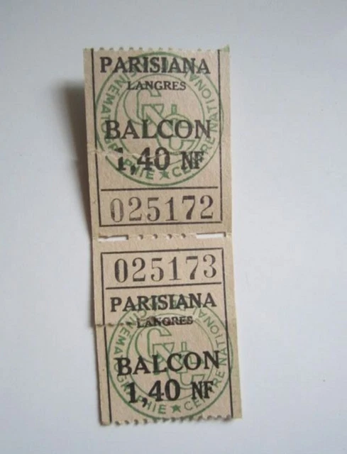 TICKET BILLET ANCIEN de Cinéma - PARISIANA LANGRES (Haute-Marne 52 ...